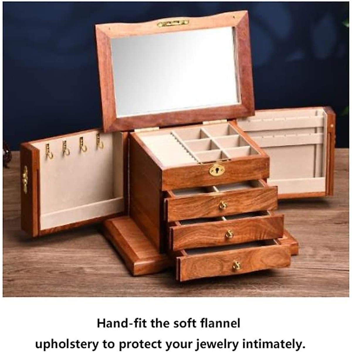 Watch Holder Watch Box Drawer Jewellery Storage Case Watches Display Boxes with Drawer & Glass Top Four Layer Wooden Jewelry Watch Organizer (Color : Brown) (Brown)