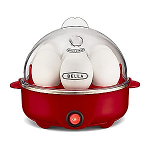 BELLA Egg Cooker, Rapid Boiler & Poacher, Meal Prep Essential, Family Sized Meals: Make Up To 7 Large Boiled Eggs, Dishwasher Safe Lid with Cool-Touch Handles, Poaching Tray Included, Red