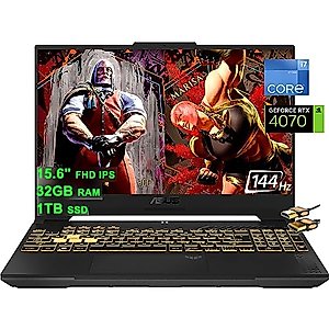 ASUS TUF F15 Gaming Laptop 15.6" FHD 144Hz 12th Generation Intel 14-Core i7-12700H (Beat i9-11950H) 32GB RAM 1TB SSD GeForce RTX 4070 8GB Graphic Backlit Thunderbolt 4 USB-C Win11 Grey + HDMI Cable