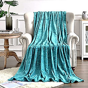 FY FIBER HOUSE Flannel Fleece Throw Blanket Super Soft Lightweight Microfiber with Stone Print for Couch, 50"X60", Teal