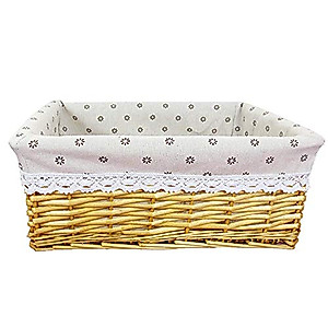 Daliuing Storage Bin Wicker Storage Basket Rattan Storage Basket for Nursery Storage, Kid's Toy & Laundry Willow/Straw Sugar-Colored Daisy Linen 25x15x10cm