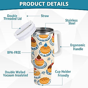 CIJEMAPW Donuts Insulated Tumblers Flower 30 oz Water Bottles Travel Mug with Handle and Straw Lid Leakproof School Work Outdoor for Women & Men
