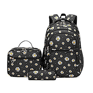 EKUIZAI 3Pcs Daisy Prints Backpack for Girls Bookbag set Primary School Daypack Elementary Students Knapsack with Lunch Box
