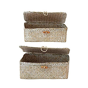 Creative Co-Op Hand-Woven Seagrass Lids & Toggle Closure, Whitewashed, Set of 2 Storage Box, 2 Count