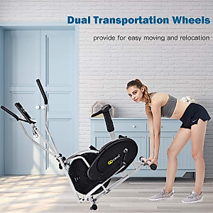 Nightcore 2 in 1 Elliptical Fan Bike Dual Cross Trainer Machine, Workout Exercise Bike with Electronic Display Screen Adjustable Seat & Two Pairs of Armrests for Indoor Home Office Gym Use, Black