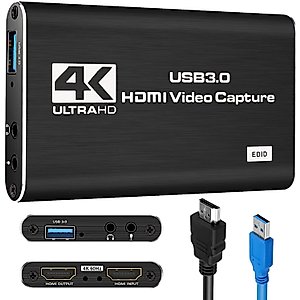 IPXOZO Audio Video Capture Card, USB 3.0 HD 1080P Capture Adapter Directly to Computer for Gaming, Streaming, Teaching, Video Conference or Live Broadcasting, Supports PC, Phone, PS4, Xbox