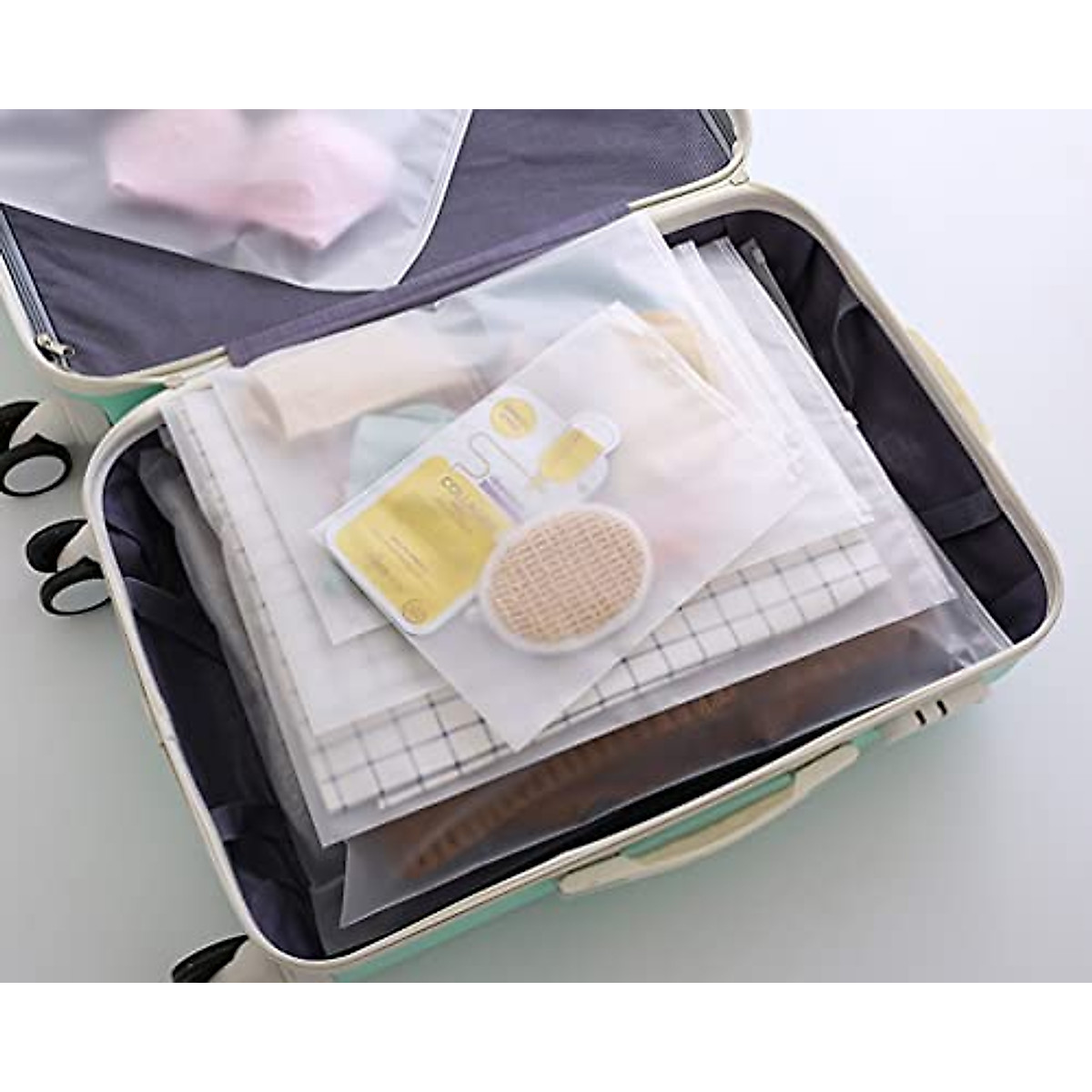 HAOXYO 30 Pcs Travel Storage Bags For Clothes,Reusable Plastic Ziplock Bags For Hospital Bag,Frosted Waterproof Multifunctional Luggage Storage Pouch for Clothes, Shoes, Cosmetics (5 Size), White