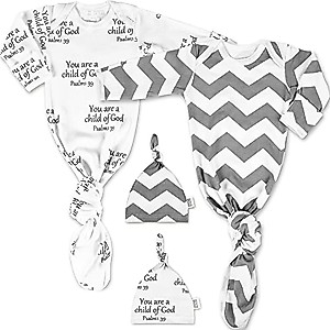 Ocean Drop Designs Baby Gowns 2 Packs (0-6 M) - 100% Cotton Newborn Coming Home From Hospital Outfit, Knotted Gown Baby Newborn, Nightgown, Hospital Outfit, Newborn Outfit for Boys & Girls