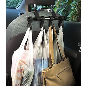 Maxsa 25524 Car Headrest Multi-Hanger 4 Hook Organizer for Bags and Car Storage, Black