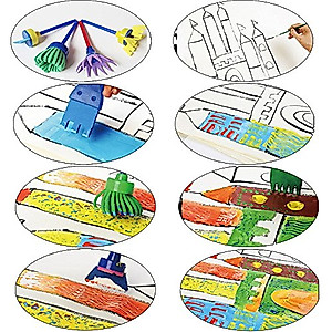 EVNEED Paint Sponges for Kids,29 pcs of Fun Paint Brushes for Toddlers.Coming with Sponge Brush, Flower Pattern Brush, Brush Set, Long Sleeve Waterproof Apron with 3 Roomy Pockets