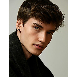 FIBO STEEL Stainless Steel Black Stud Earrings for Men Women, 8mm