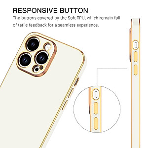 BENTOBEN Compatible with iPhone 14 Pro Max Case, Slim Luxury Electroplated Bumper Women Men Girl Protective Soft Case Cover with Strap for iPhone 14 Pro Max 6.7 inch,White/Gold