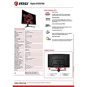 MSI G32CQ4, 32" Gaming Monitor, 2560 x 1440 (QHD), VA, 165Hz, FreeSync, HDMI, Displayport, Tilt