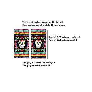 Day of The Dead Hand Towels Set: Quality Disposable Paper Hand Towels Featuring Dia De Los Muertos Theme - 32 Total Napkins Per Set