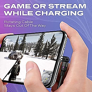 Statik 360 Rotating Magnetic Charging Cable - USB to USB C Cable, Micro-USB, Magnetic iPhone Charger, 3-in-1 Tip Adapters, Magnetic Phone Charger with LED Light, 90 Degree Right Angle, Black, 3FT/1M