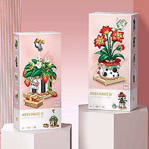 MEIEST Mini Building Blocks Bonsai Plant Model Set,Simulation Particle Flower Succulent Botanical Collection Construction Building Bricks Toy,Home Decor,13+(Strawberry)