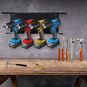 Drill Storage Rack Metal Tool Organizer Power Tool Holder Steel Rack With 4 Drill Charging Slots Tool Storage Organizer Garage Charging Station Hanging Wall Mount, Holds Drills, Batteries, Accessories