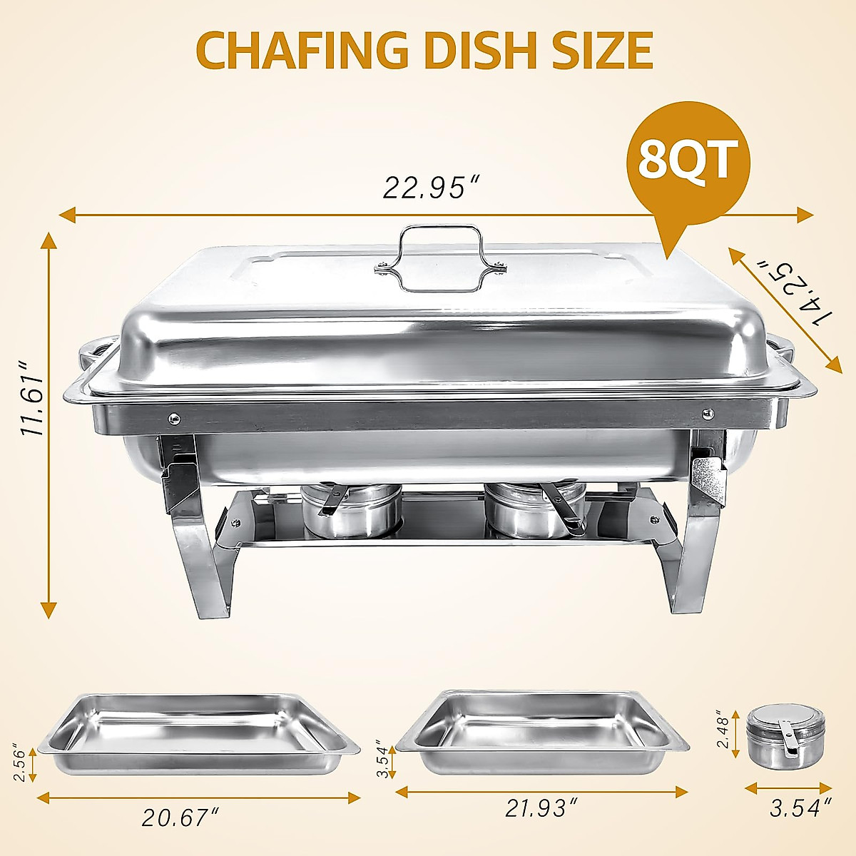 JSTUOKE 4 Pack Chafing Dish Buffet Set, 8QT Stainless Steel Rectangular Chafers and Buffet Warmer Sets for Catering, with Food & Water Pan, Lid, Foldable Frame, Fuel Holder for Event Party Holiday