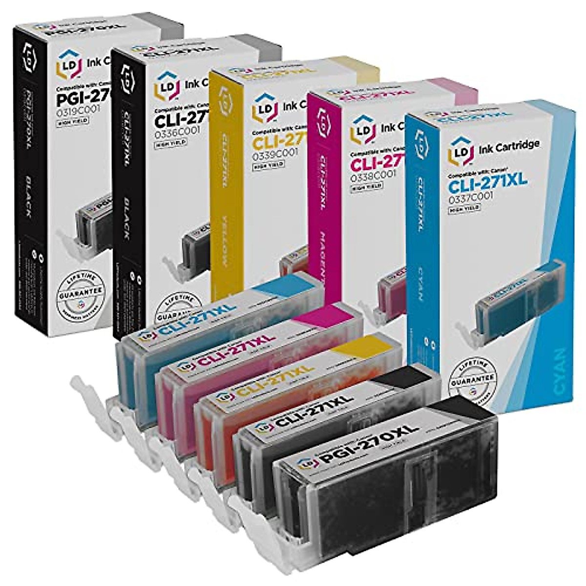 LD Products Compatible Ink Cartridge Replacement for Canon PGI-270XL & CLI-271XL High Yield (Pigment Black, Black, Cyan, Magenta, Yellow, 5-Pack)