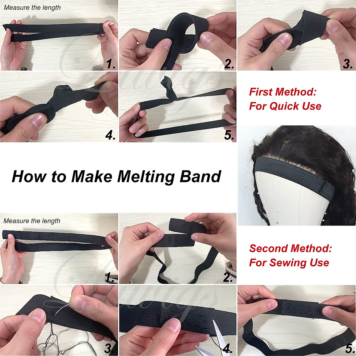 Luwigs Black Elastic Bands Wig Accessories for Making Wigs/Lace Frontal/Lace Closure 2.5cm Width 6pcs (Elastic Band, 6pcs)