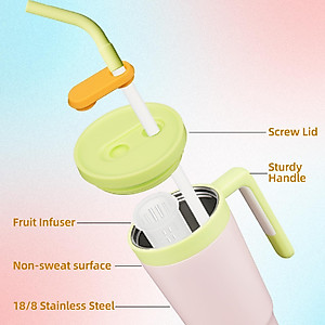 Konokyo Insulated Tumbler with Handle and Straw,40 OZ Vacuum Stainless Steel Water Bottle Travel Mug Metal Cup with Fruit Diffuser,Cherry