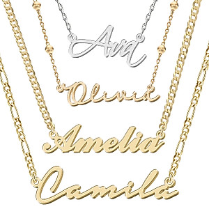 UMAGICBOX Name Necklace Personalized 18K Gold Plated Sterling Silver Nameplate Pendant Jewelry Gifts Custom Birthday Mother Christmas Day Gifts for Women Girls