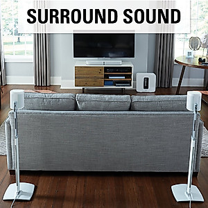 Sanus Adjustable Height Wireless Speaker Stands Designed for SONOS ONE, ONE SL, Play:1, and Play:3 - Tool-Free Height Adjust Up to 16" with Built in Cable Management - Single White…