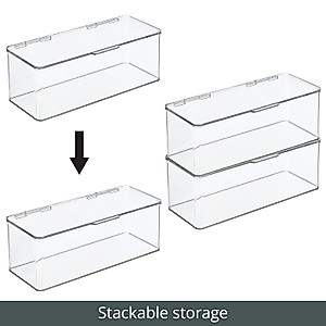 mDesign Plastic Kitchen Pantry and Fridge Storage Organizer Box Containers with Hinged Lid for Shelves or Cabinets, Holds Food, Snacks, Canned Drinks, Seasoning, Condiments, or Utensils, 4 Pack, Clear