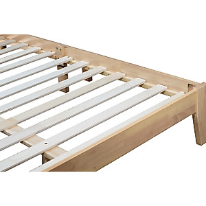 Queen Size Bed Frame with Rattan Headboard,Solid Wood Platform Bed with Strong Wooden Slats,Queen Bedframe,No Box Spring Needed, Natural