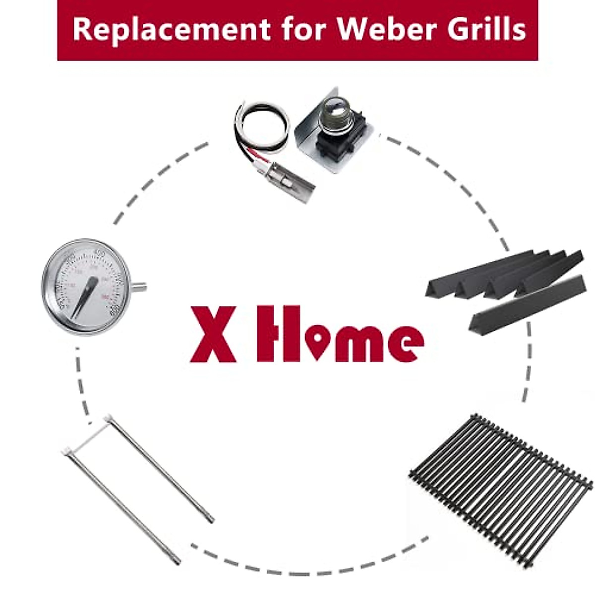 X Home 21.5-Inch Heavier Flavorizer Bars Replacement for Weber Genesis Silver A, Spirit E-210 (Side-Mounted Control), Porcelain-enameled, 5-Pack