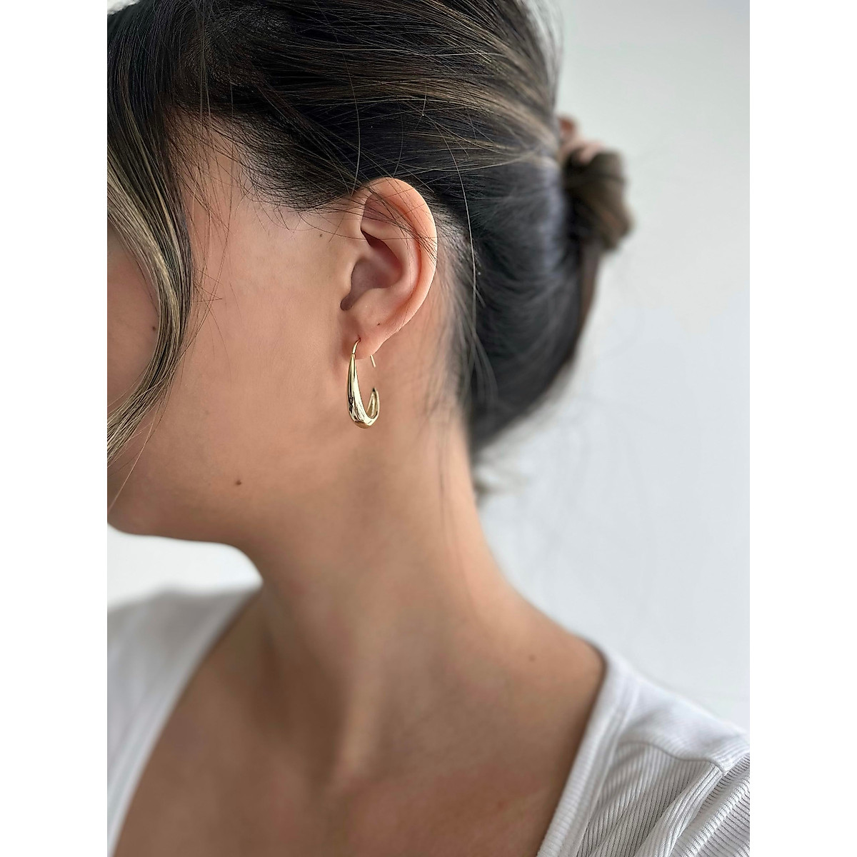 PAVOI 14K Gold Plated 925 Sterling Silver Post Lightweight Teardrop Hoop Earrings for Women | White Oval Pull-Through Statement Earrings for Women