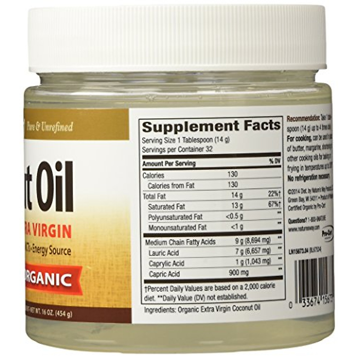 Natures Way Coconut Oil, Extra Virgin, Organic, 16 Ounces Each (Pack of 2)