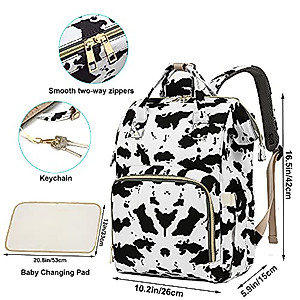 Yusudan 3 in 1 Cow Print Diaper Bag Backpack for Baby Girls Boys, Nappy Bags with Diaper Pad Stroller Straps
