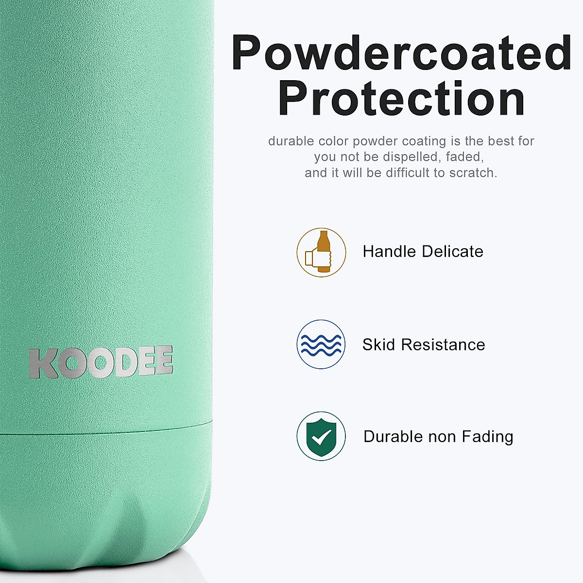 koodee Water Bottle 17 oz Stainless Steel Double Wall Vacuum Insulated Sports Water Bottle Leak-Proof Cola Shape Travel Water Flask (Aquamarine Blue)