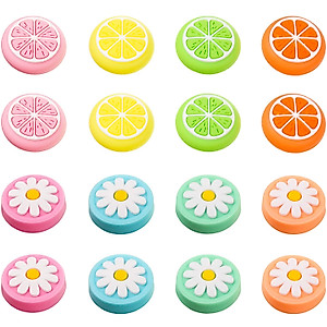 Sumind 16 Pieces Replacement Cute Fruit Lemon and Flower Design Thumb Grip Caps Analog Stick Cover Joystick Cap Soft Silicone Cover Compatible with Nintendo Switch, Switch Lite and Joy-Con Controller