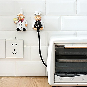 MAYAGU 2PCS Wall Decor Strong Stick Hooks Cartoon Chef Power Cable Plug Housing Hanger