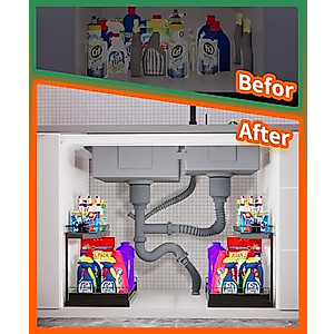 ZJSYMZY Under Sink Organizer,2 Tier Sliding Under Cabinet Storage,Heavy Load Carbon Steel Under Sink Storage for Kitchen Bathroom