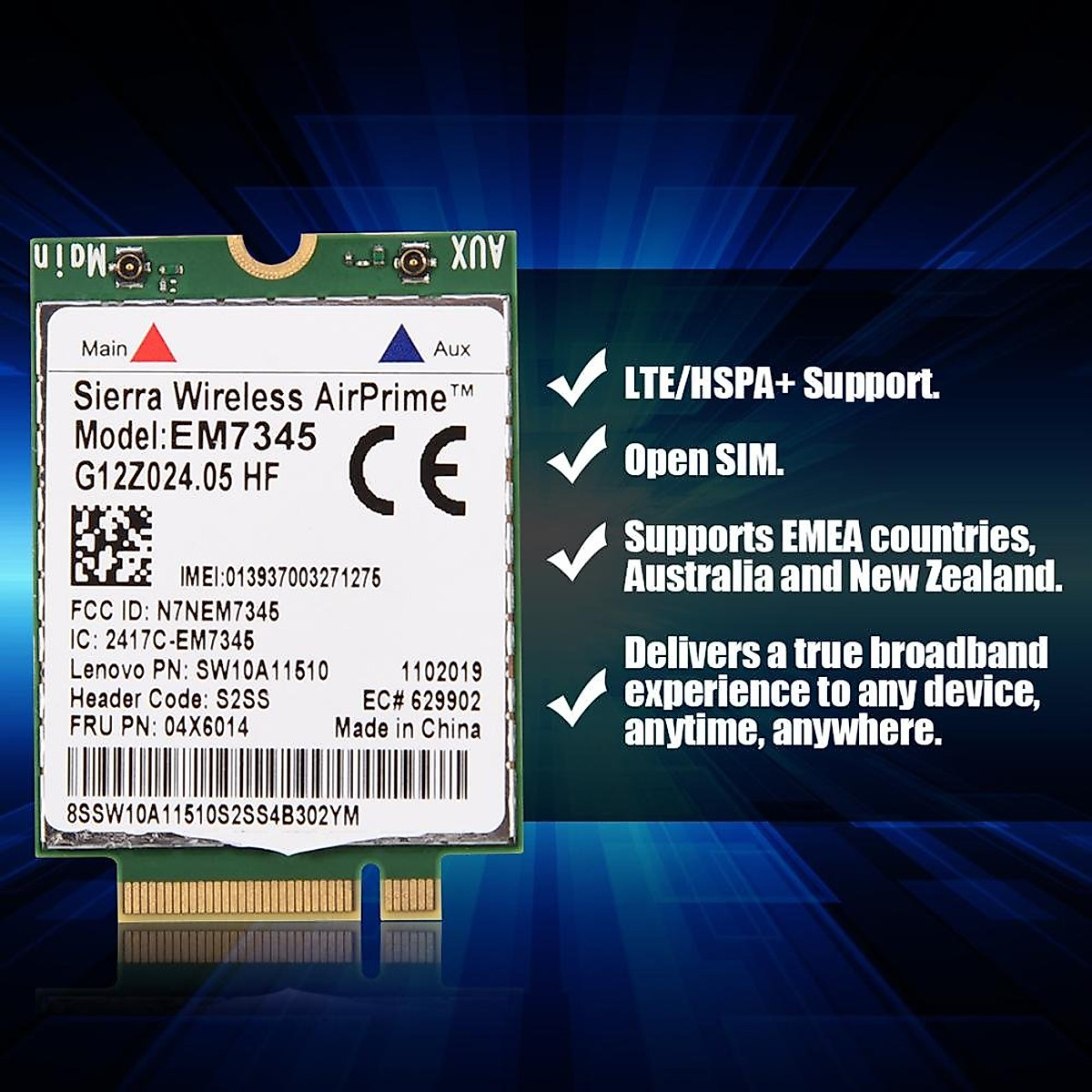 EM7345 Module Card,04X6014 4G LTE WWAN Card Module,ThinkPad Dedicated 4G Module,NGFF/M2 Interface for Thinkpad X250 X1C W550 T450 X240 T440 EM7345, High Speed LTE Mobile Broadband