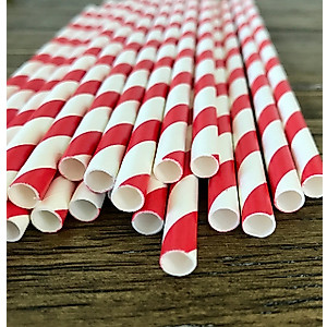 Red Stripe Paper Straws - Birthday Valentine 4th of July Party Supply - 7.75 Inches - 50 Pack - Outside the Box Papers Brand