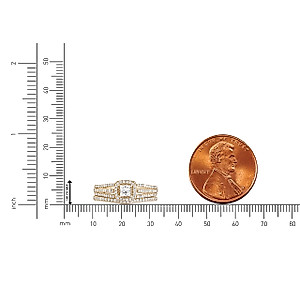 DZON IGI Certified 10k Yellow Gold 1/2 CT TDW Princess & Round Cut Diamond Halo Engagement Ring Set Love Gift for Women(I-J,I2)
