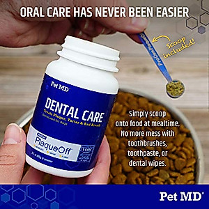 Pet MD Proden PlaqueOff Dog Teeth Cleaning Dental Care Powder - Oral Care Supplement for Dogs - Reduce Bad Breath, Tartar, & Plaque - 60g