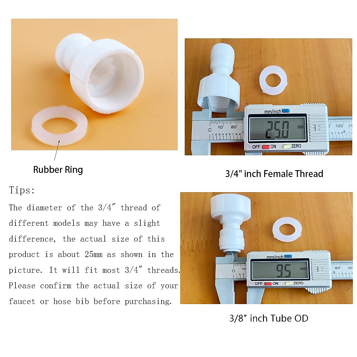 ESHIONG Hose Bib Quick Connect Adapter for Reverse Osmosis Water Filter,NSF Certified 3/4" Female Thread to 3/8" OD Push to Connect Plastic ro Fittings .（Pack 6）