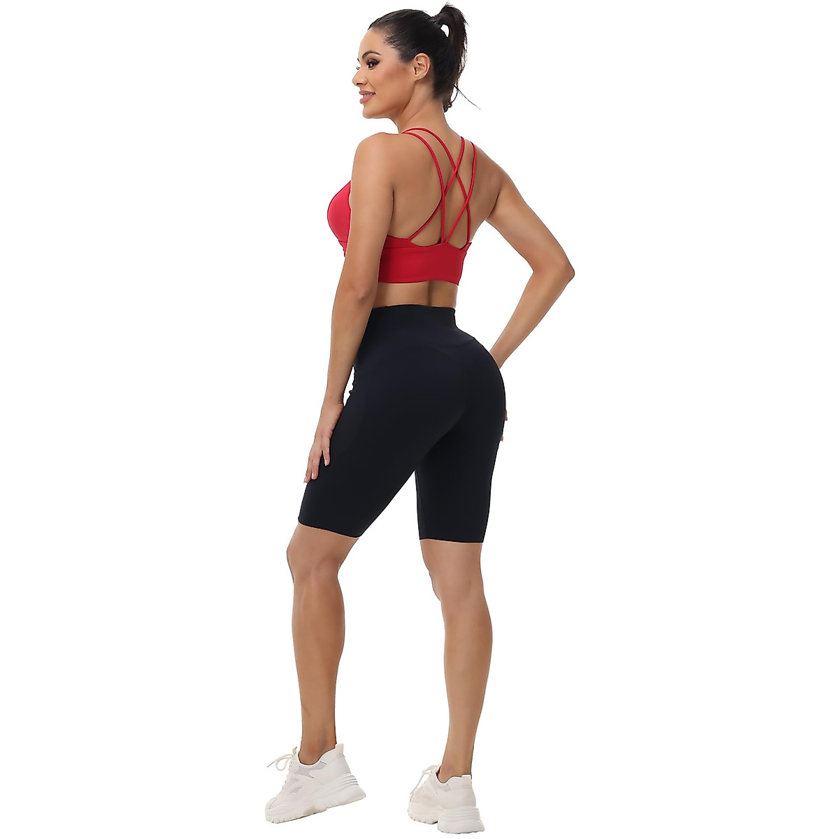 MotoRun Womens Push-up Padded Strappy Sports Bra Cross Back Wirefree Fitness Yoga Top Red-383 M