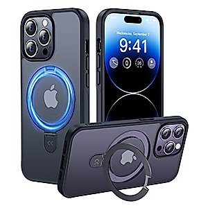 CASEKOO for iPhone 14 Pro Max Case with Magnetic Invisible Stand [Military Drop Protection] [Compatible with MagSafe] Shockproof Slim Translucent Matte Phone Cases for Men Women 6.7 Inch 2022, Black