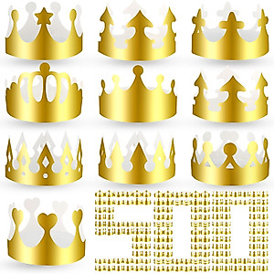 Crtiin 500 Pcs Golden Paper Crowns Bulk Party King Princess Gold Crowns Hats Gold Party Hats for Kids Adults Birthday Celebration Baby Shower Decorations Favors, 10 Styles