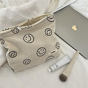 Cosmetic Bags for Women - Corduroy Cosmetic Bag Aesthetic Women Handbags Purses Smile Dots Makeup Organizer Storage Makeup Bag Girls Case Bags (Beige)