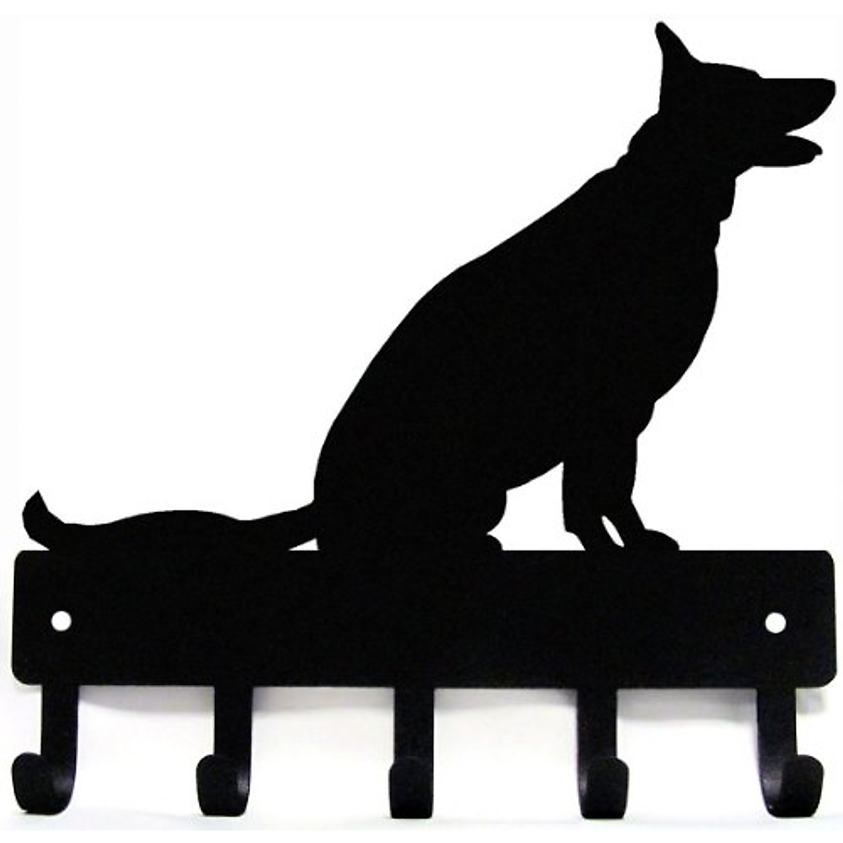 The Metal Peddler German Shepherd Sitting - Key Holder Dog Leash Hanger for Wall - Large 9 inch Wide - Made in USA; Gift for Dog Lovers