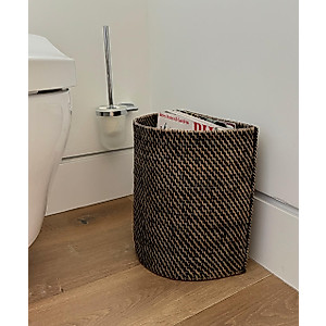 KOUBOO Rattan Laguna Half-Moon Waste Basket Trash Can – Laundry Room Storage, Wicker Garbage Can, Office, Bathroom, Kitchen, Bedroom Waste Basket, Gray - Brown