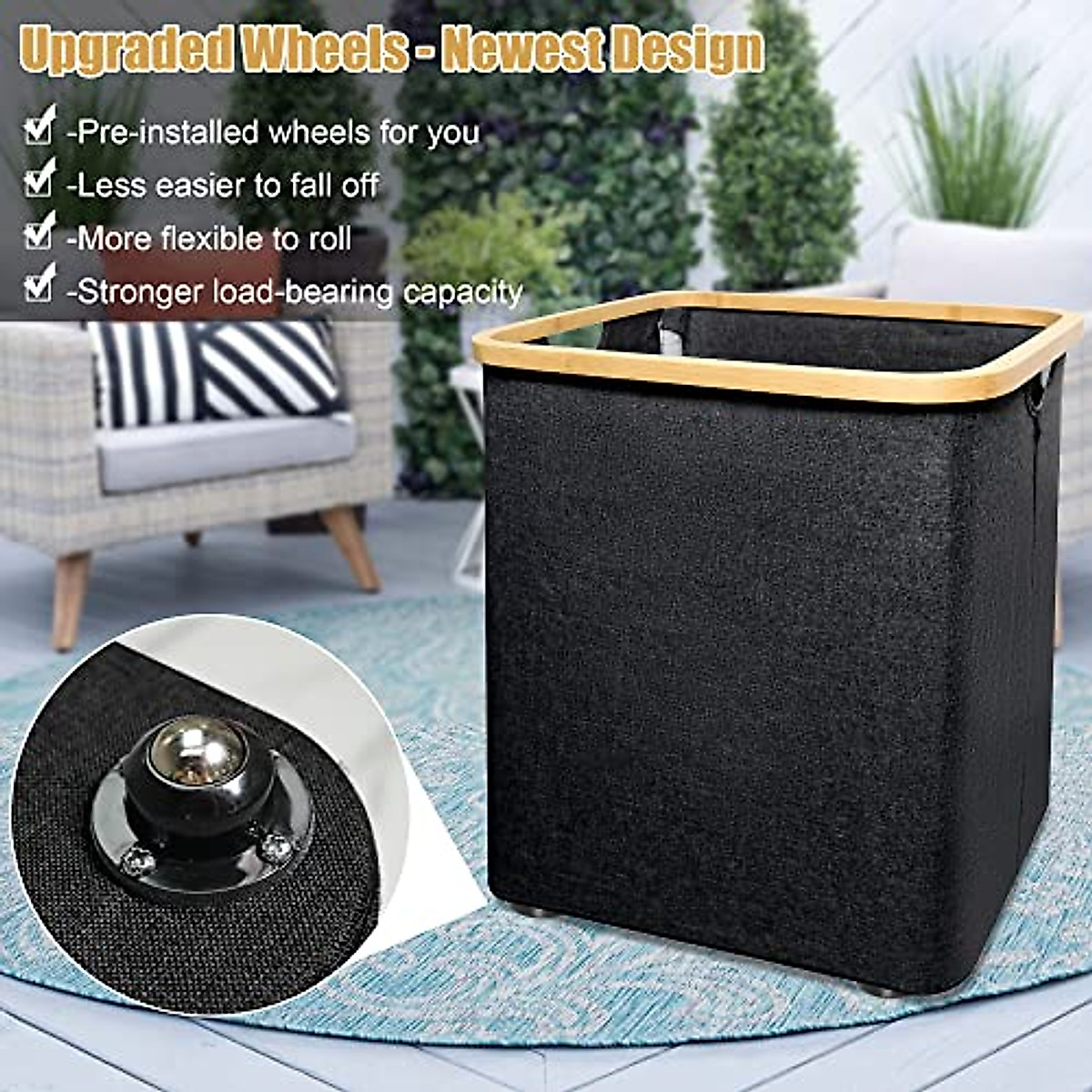 Black Laundry Basket with Wheels - 79L Laundry Hamper with Removable Laundry Bag, Foldable Easy Carry Handles Dirty Clothes Hamper for Laundry Room, Bedroom, Toys Storage Organizer