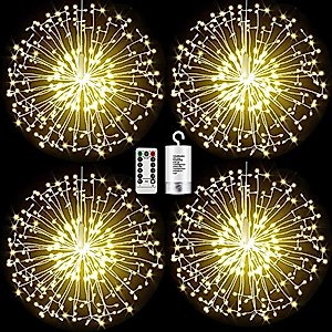 FOOING Firework Lights Led Copper Wire Starburst String Lights 8 Modes Battery Operated Fairy Lights with Remote,Wedding Christmas Decorative Hanging Lights for Party Patio Garden Decoration